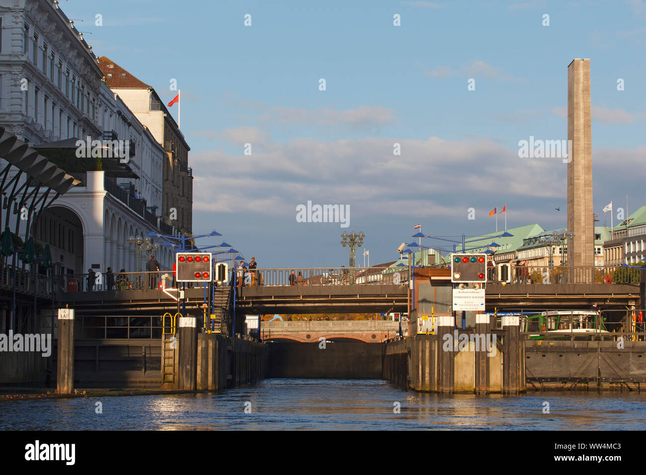 Sluice bridge in the alster canal canal trip hamburg hi-res stock ...