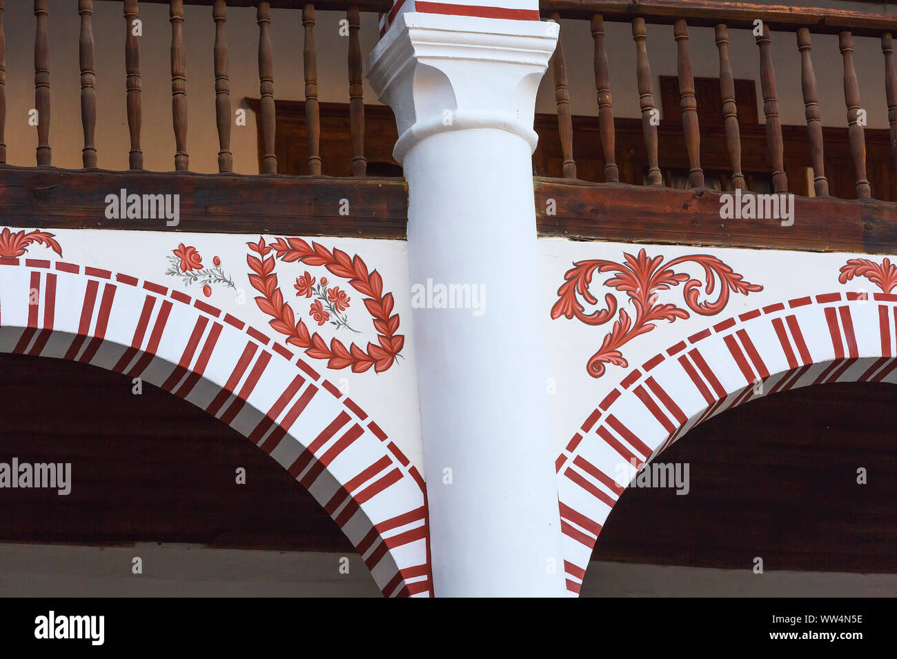 Rila monastery architectural details of archs close-up, Bulgaria Stock ...