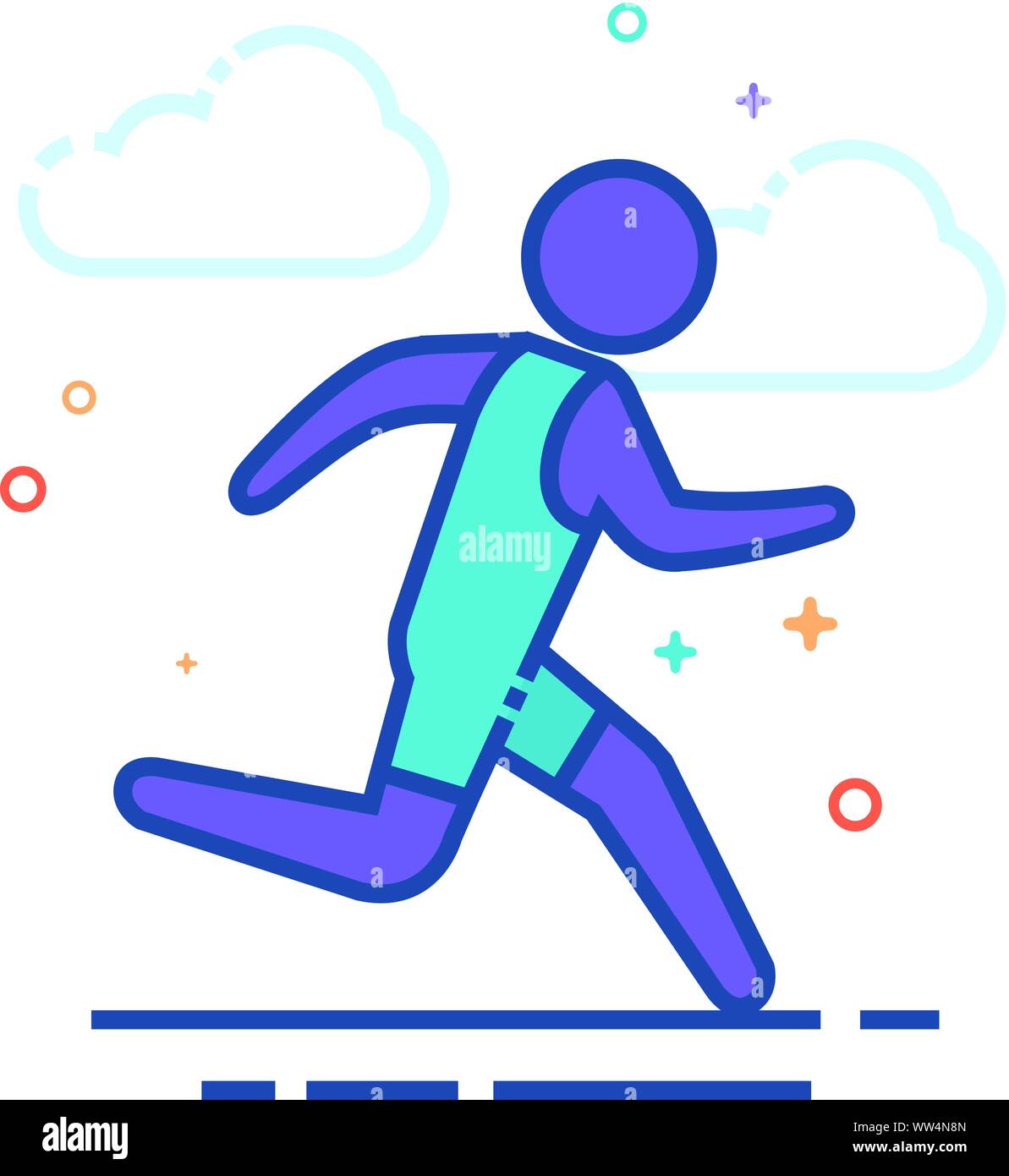Running athlete icon in outlined flat color style. Vector illustration ...