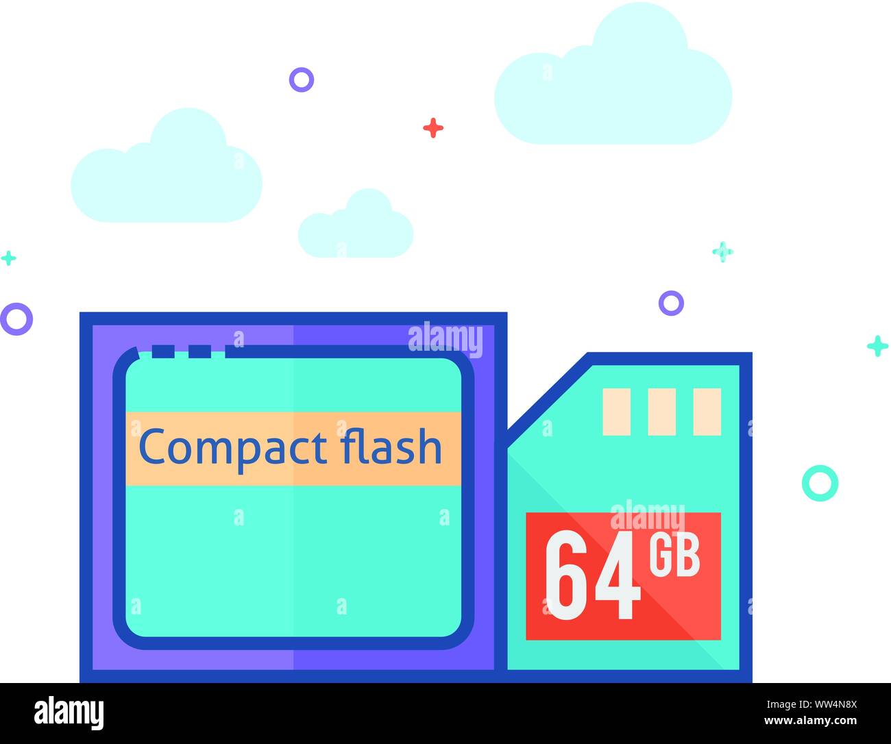 Compact flash and SD card icon in outlined flat color style. Vector ...