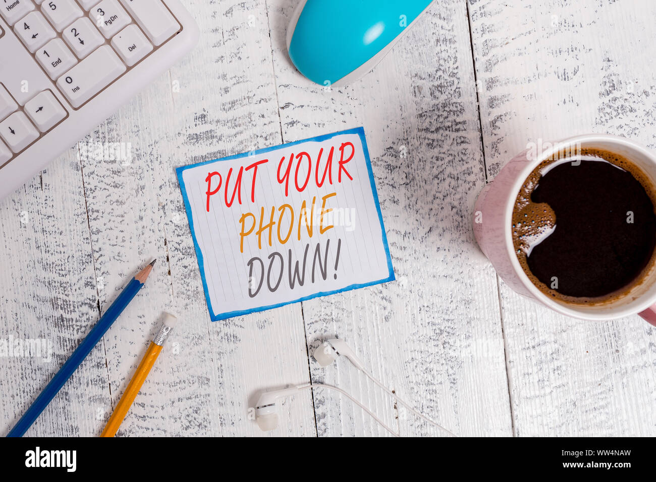 Writing note showing Put Your Phone Down. Business concept for end ...
