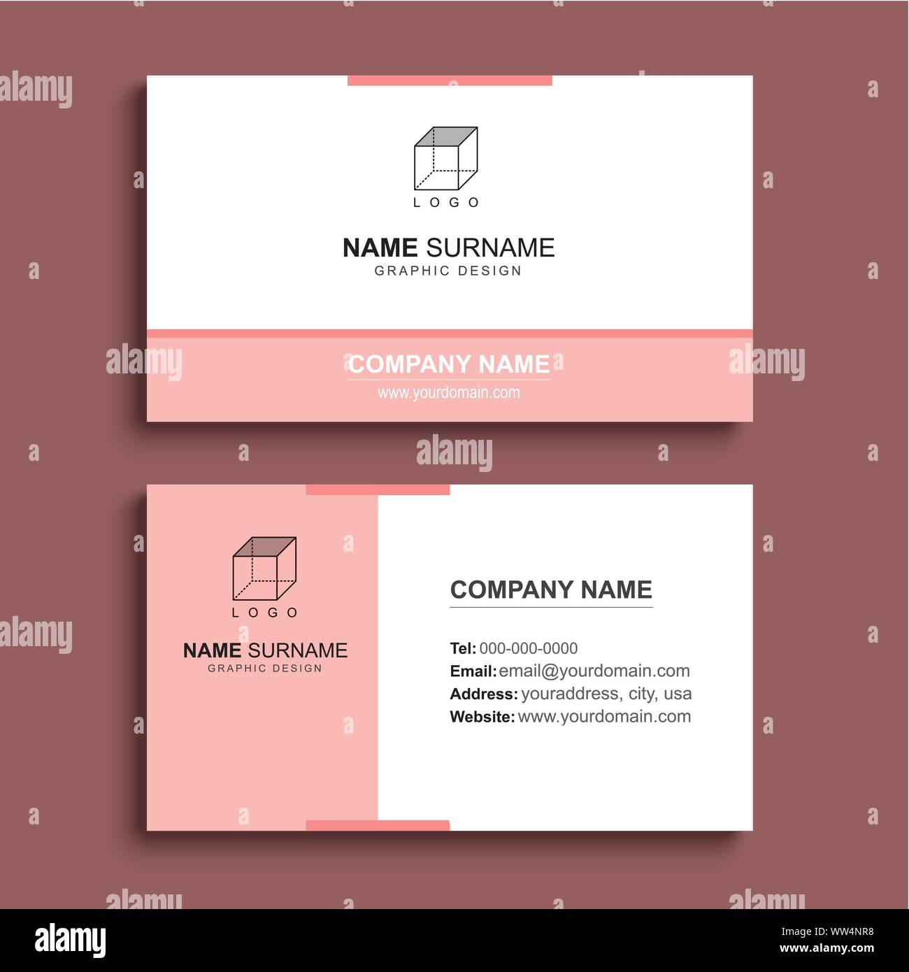 Minimal business card print template design. Orange pastel color and ...