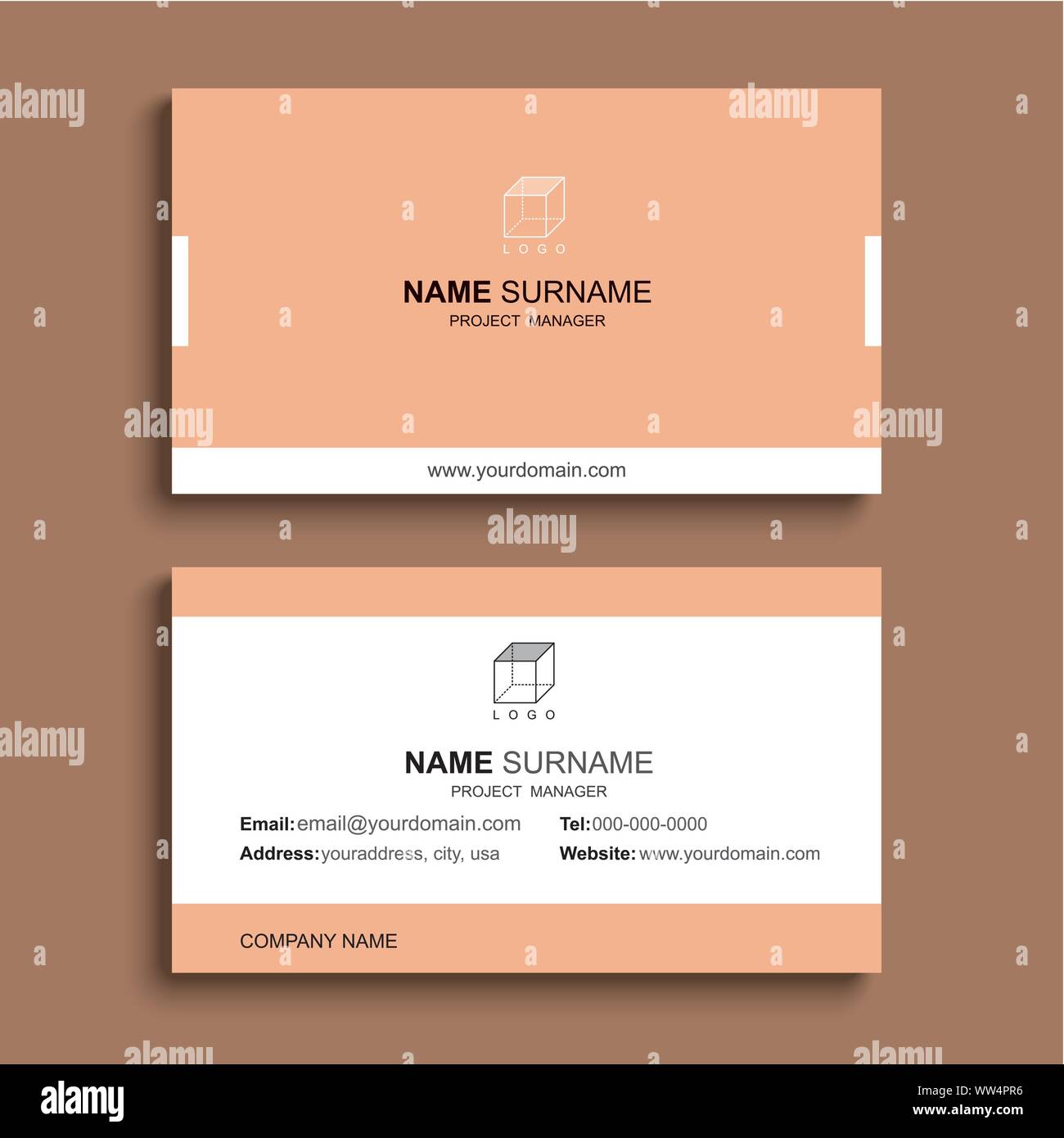 Minimal business card print template design. Orange pastel color and ...