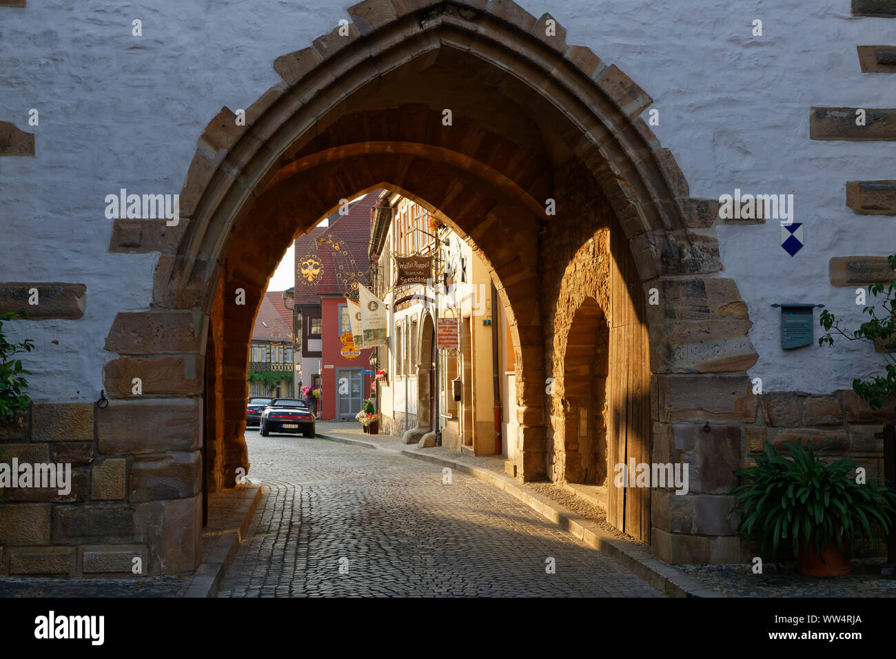 Way through the town tower, Prichsenstadt, Lower Franconia, Franconia ...