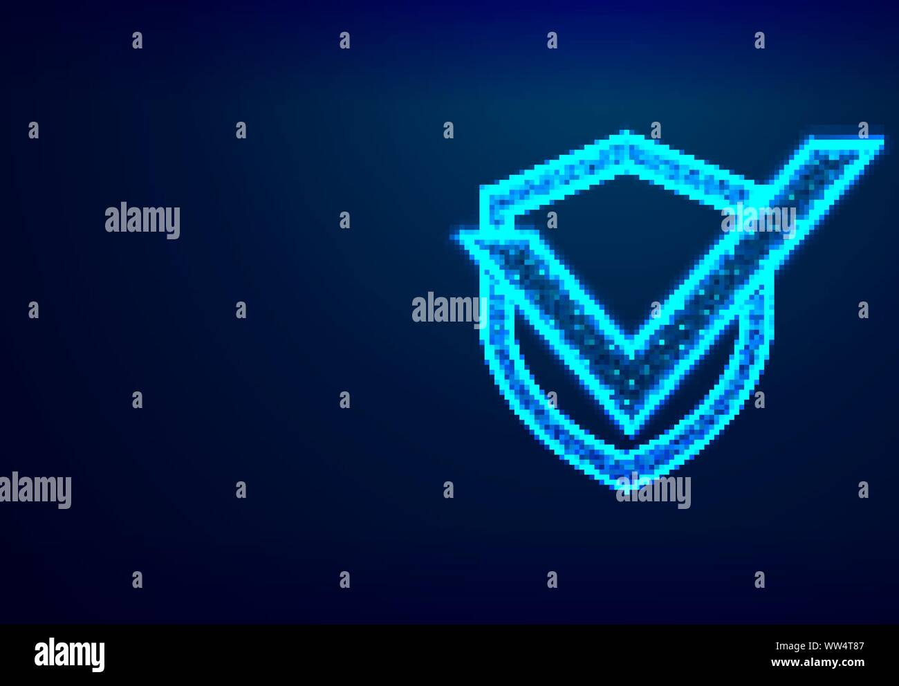 Shield with Check mark. Network security, safety, privacy concept. Abstract Low Poly Wireframe ...