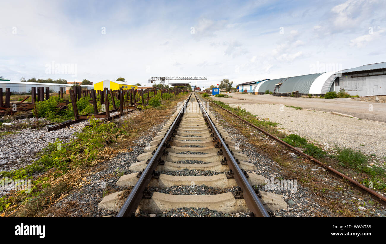 large plan railroad tracks against the background of a construction ...