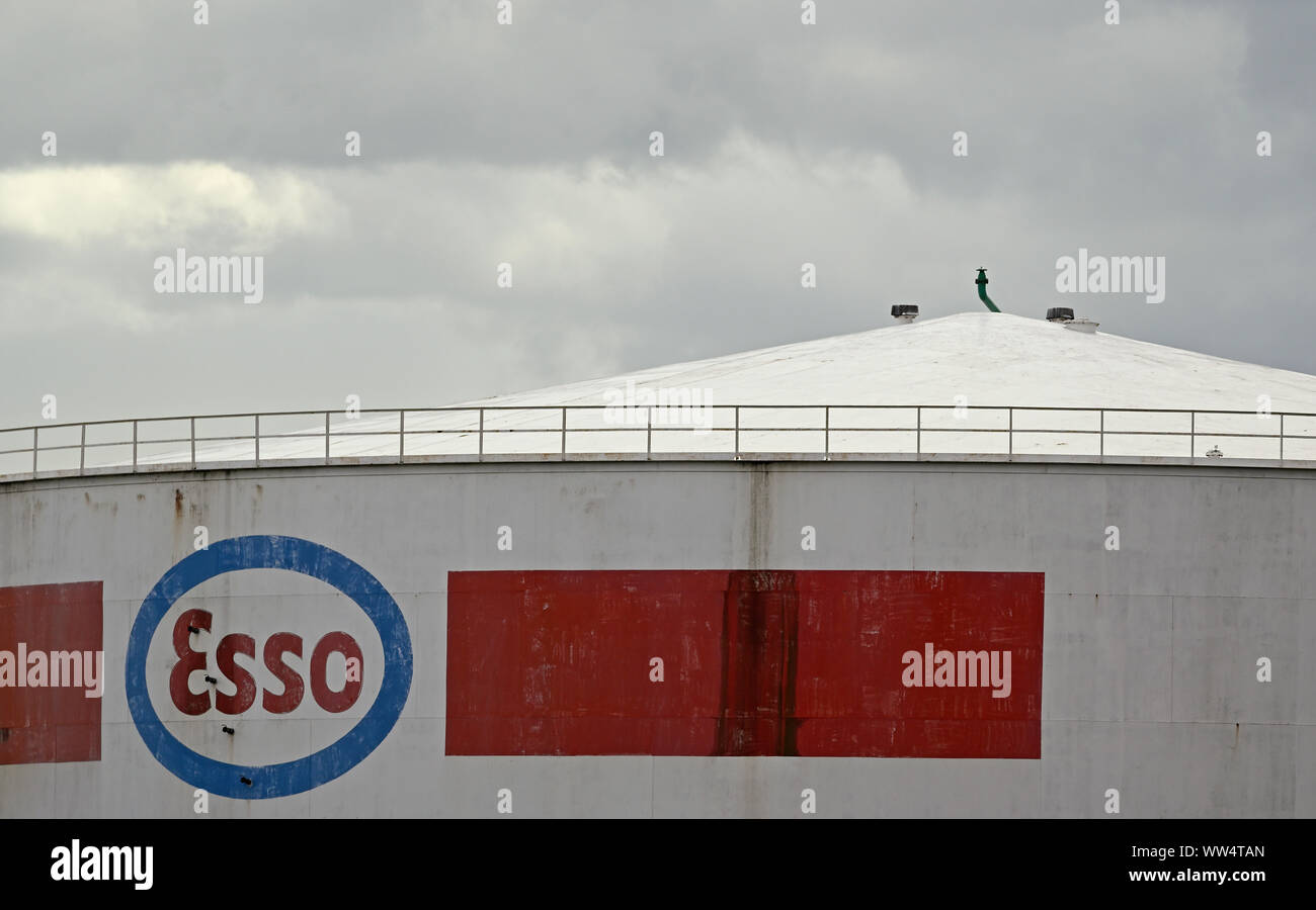 port of rotterdam, netherlands - 2019.09.08: a tank at esso refinery ...