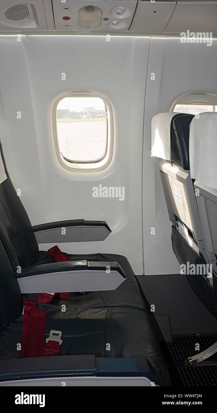 airplane seat indoor empty row window travel Stock Photo - Alamy