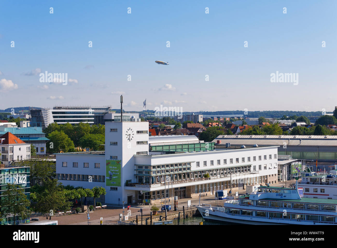 Zeppelin museum in Friedrichshafen, harbour at Lake Constance, view ...