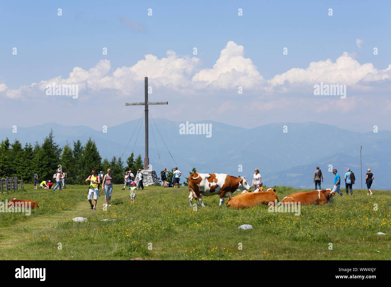Summit cross on west summit of the SchÃ¶ckl, Saint Radegund near Graz ...