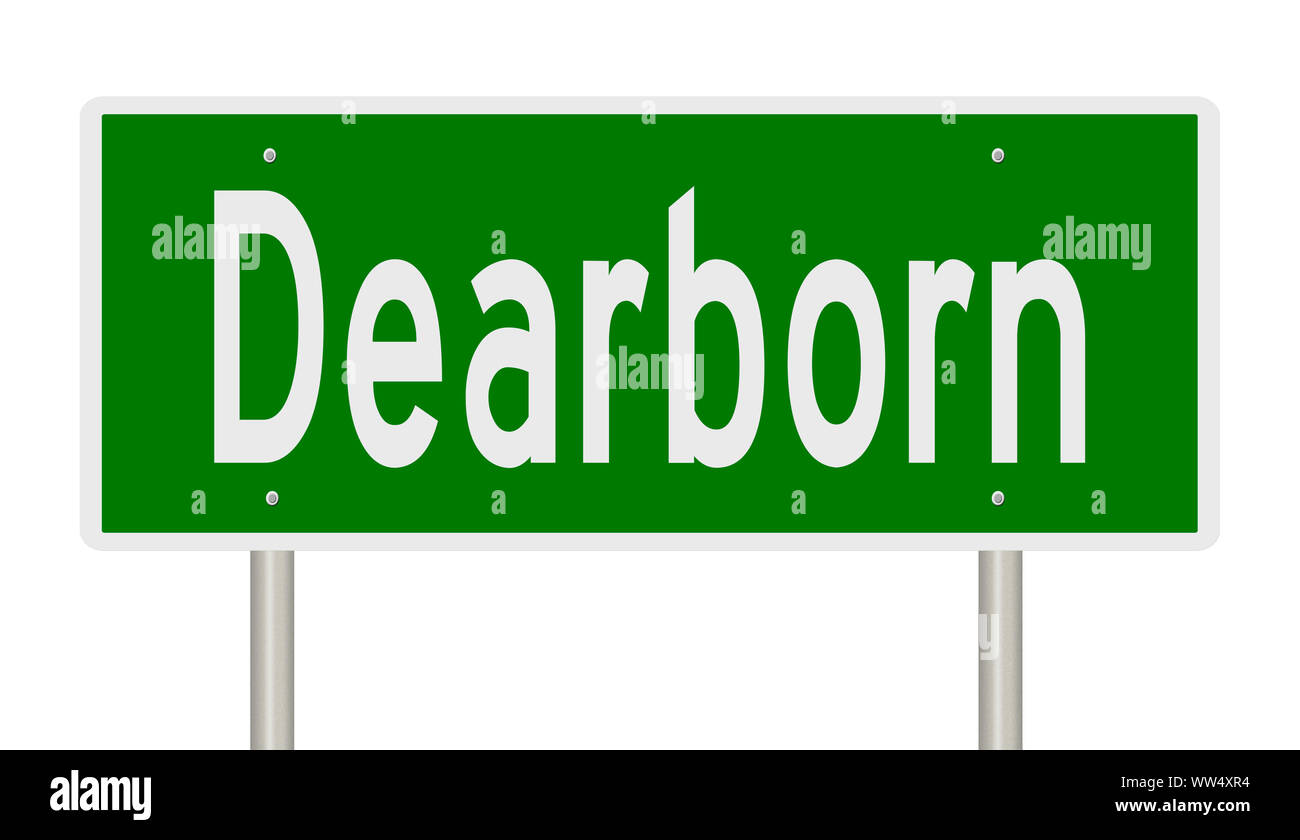 Rendering of a green road sign for Dearborn Michigan Stock Photo - Alamy