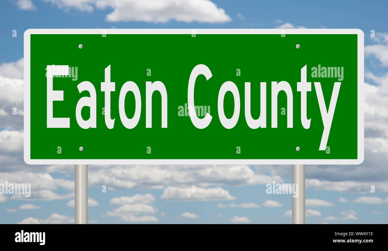 Rendering of a green road sign for Eaton County Michigan Stock Photo ...