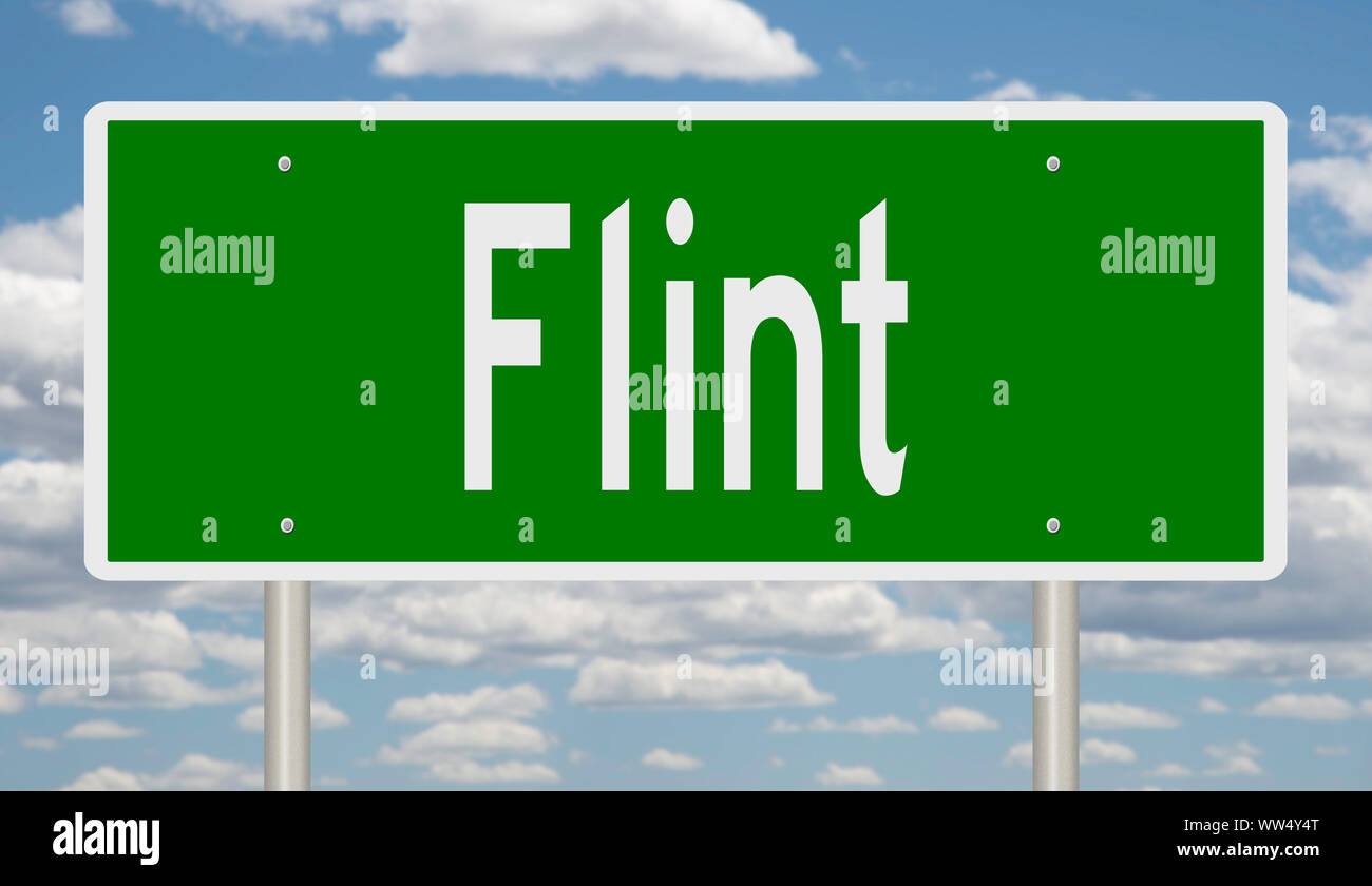 Rendering of a green road sign for Flint Michigan Stock Photo - Alamy