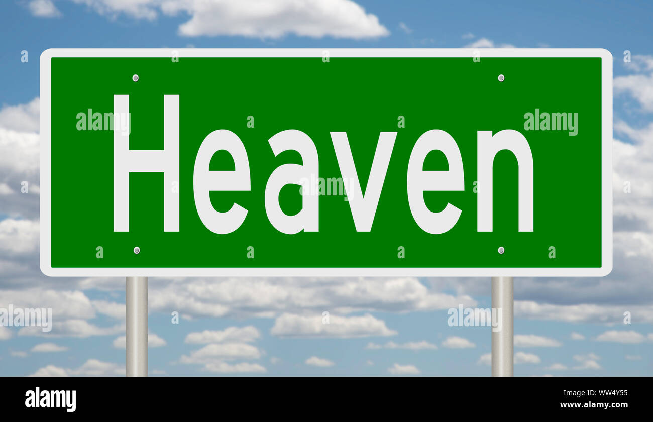 Rendering of a green road sign for Heaven Stock Photo - Alamy
