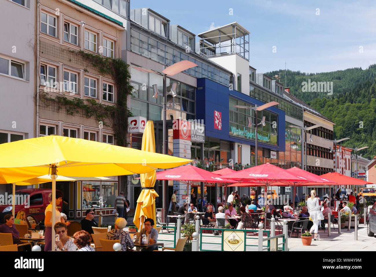 Town square with winter sports museum, MÃ¼rzzuschlag at the Semmering ...