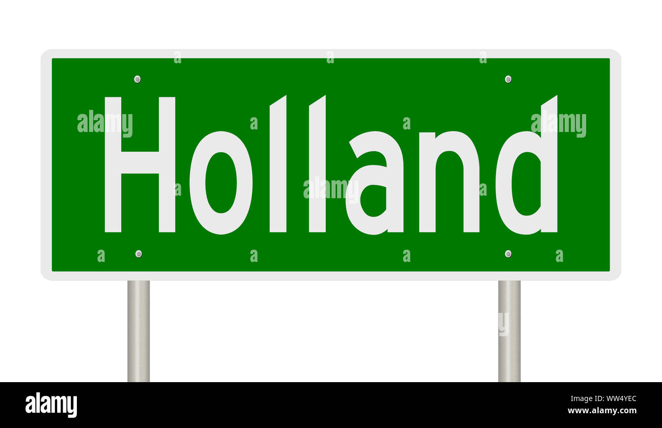 Rendering of a green road sign for Holland Stock Photo - Alamy