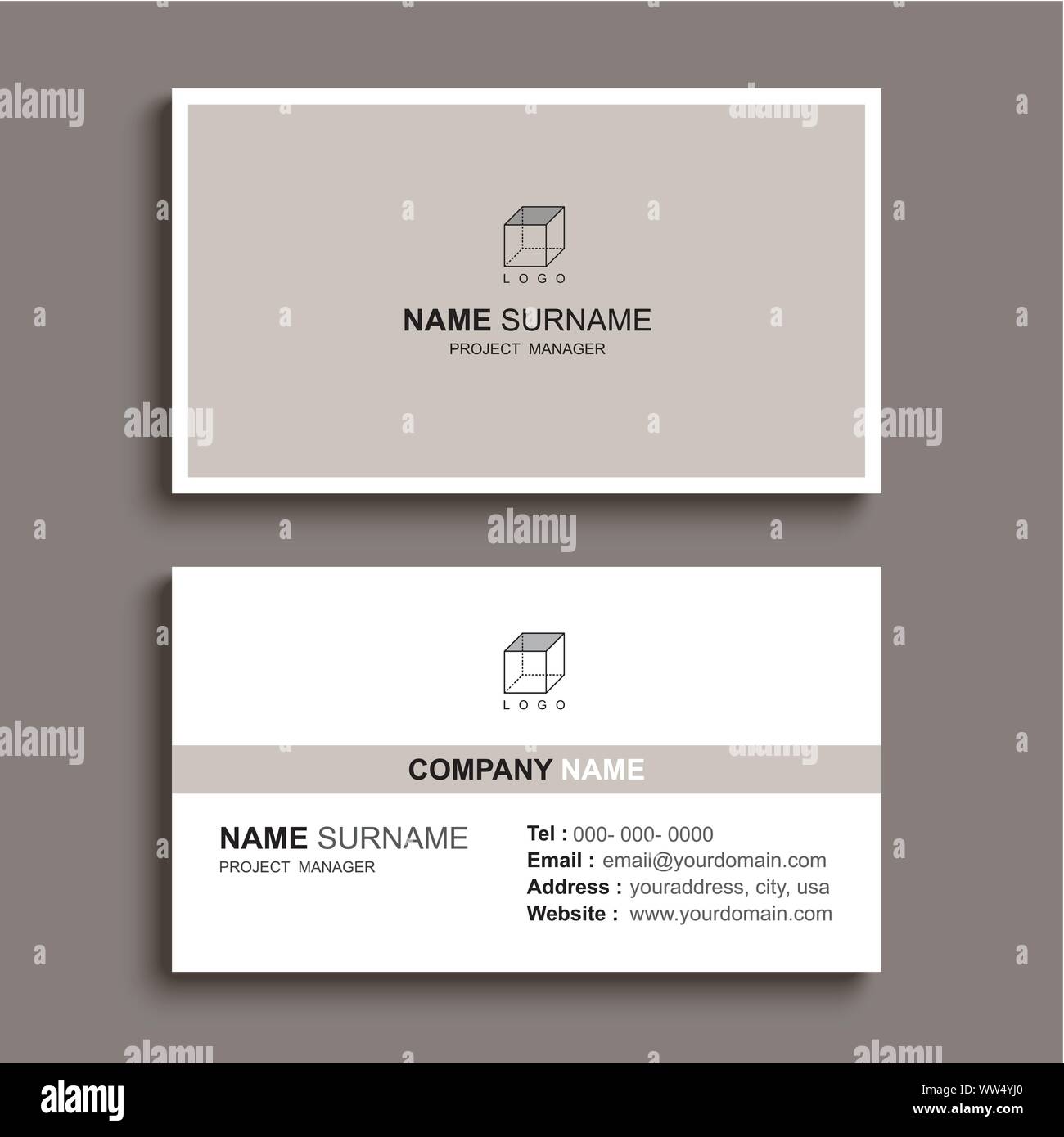 Minimal business card print template design. Brown pastel color and ...
