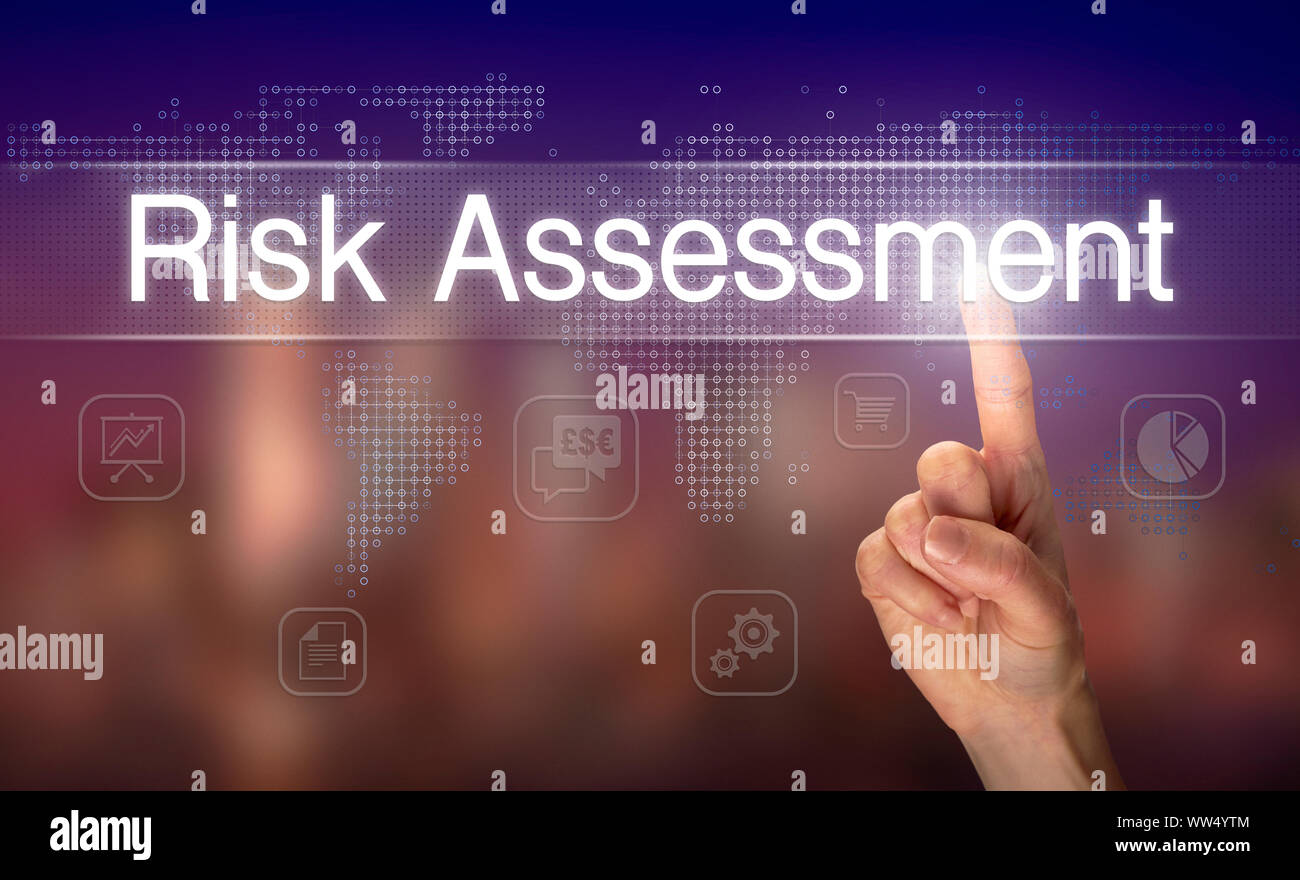 A hand selecting a Risk Assessment business concept on a clear screen ...