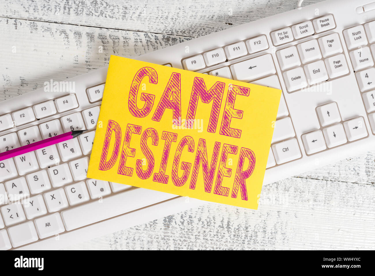 Text sign showing Game Designer. Business photo showcasing Campaigner Pixel Scripting ...