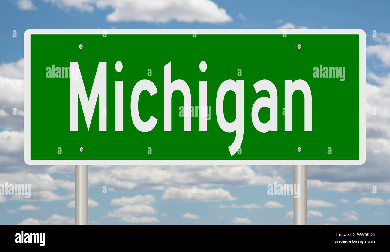 Rendering of a green road sign for Michigan Stock Photo - Alamy