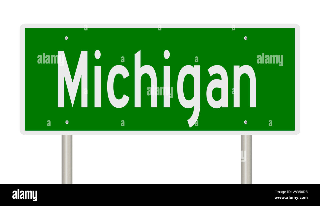 Rendering of a green road sign for Michigan Stock Photo - Alamy