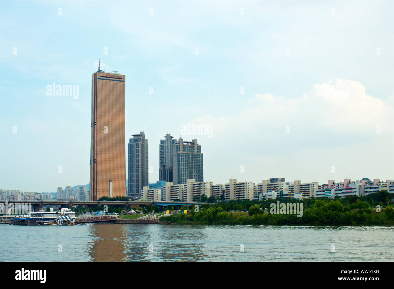 View to 63 building from the Hang river in Seoul in summer in South ...