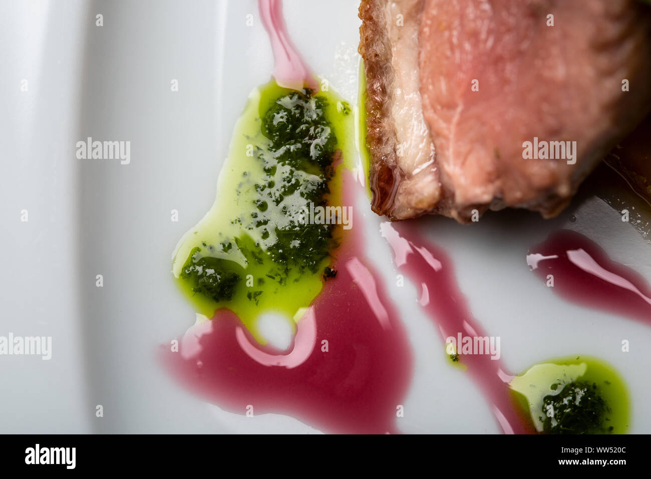 Gourmet roast beef dish with rare meat and extreme detail Stock Photo ...
