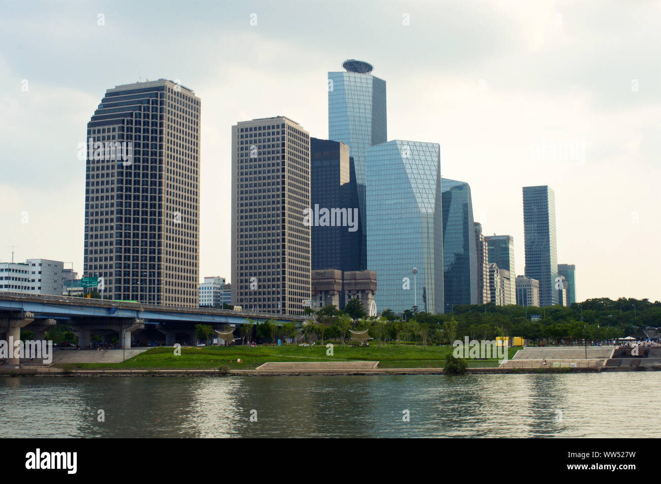 View to Yeoeuido buildings from the Hang river in South Korea Stock ...