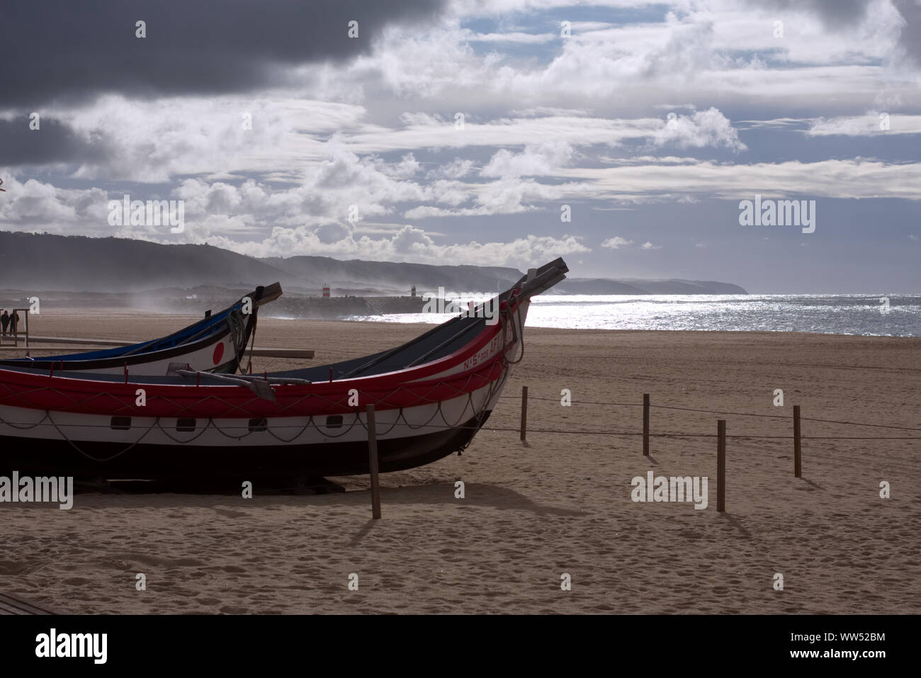 Fishing Boats at Nazare Beach Stock Photo - Alamy