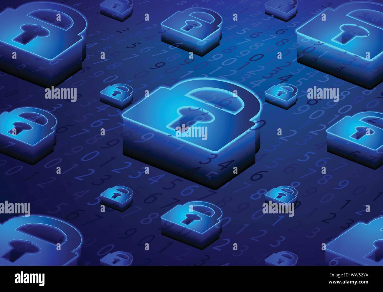 Isometric Lock, Padlock, Keyhole. Cyber security and information or network protection. Future ...