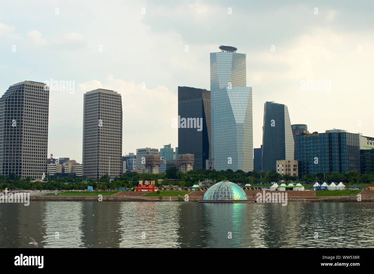 View to Yeoeuido buildings from the Hang river in South Korea Stock ...
