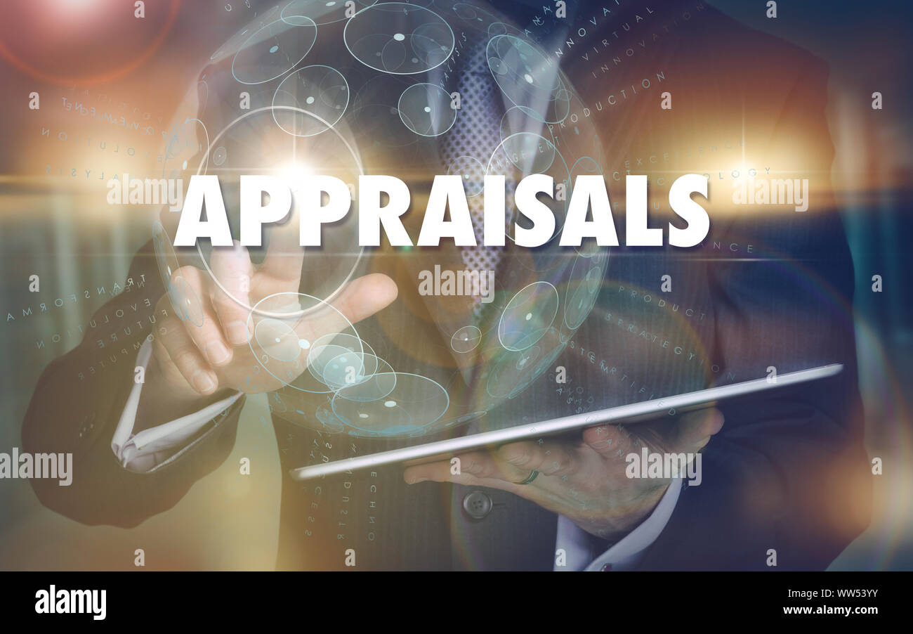A hand selecting a Appraisals business concept on a futuristic computer ...