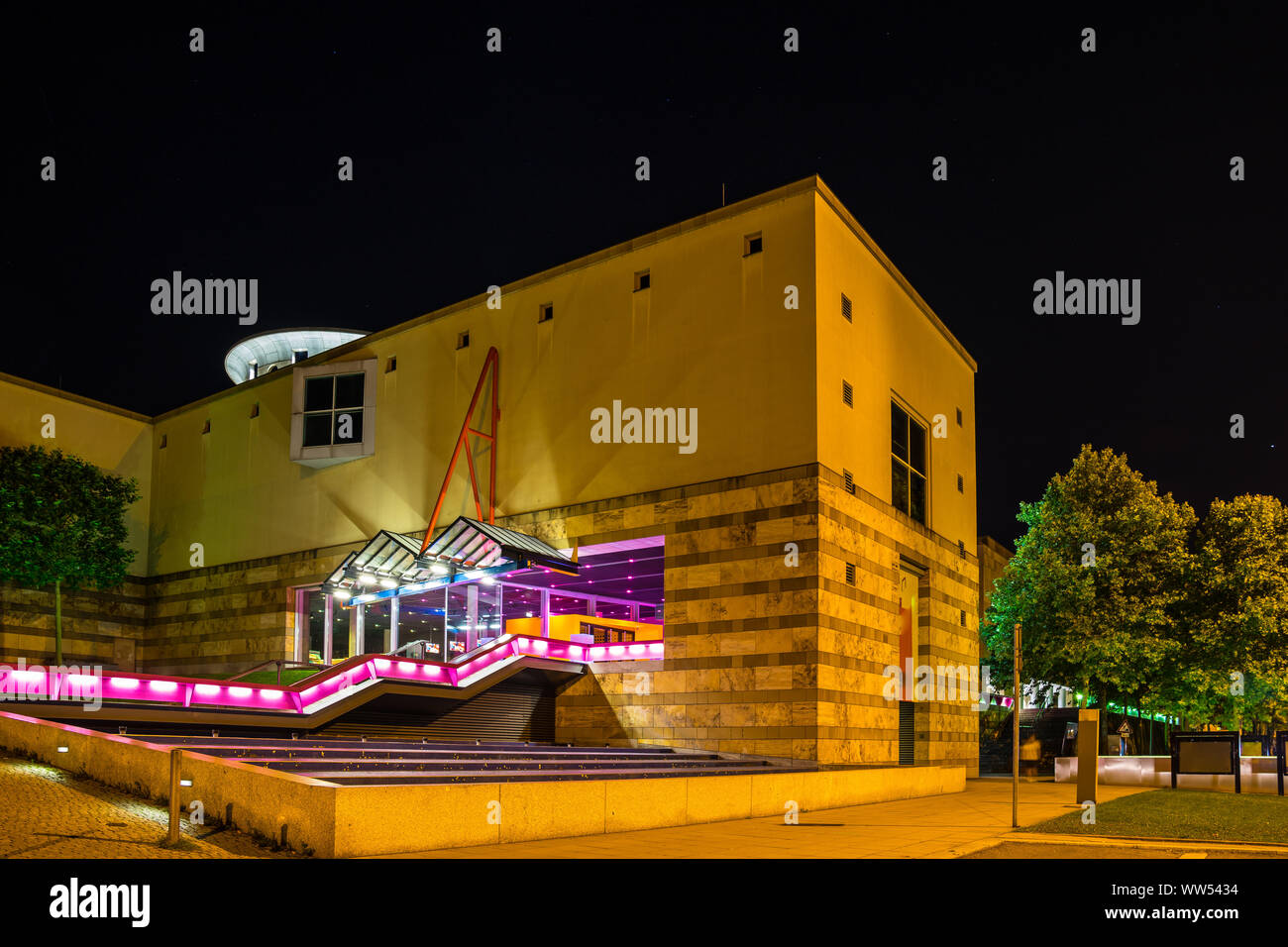 Germany, Illuminated colorful house of history in downtown stuttgart ...