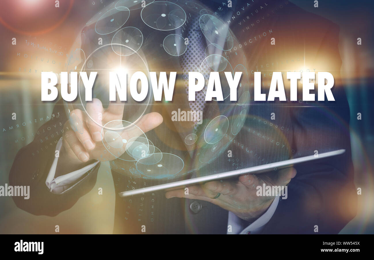 A Hand Selecting A Buy Now Pay Later Business Concept On A Futuristic