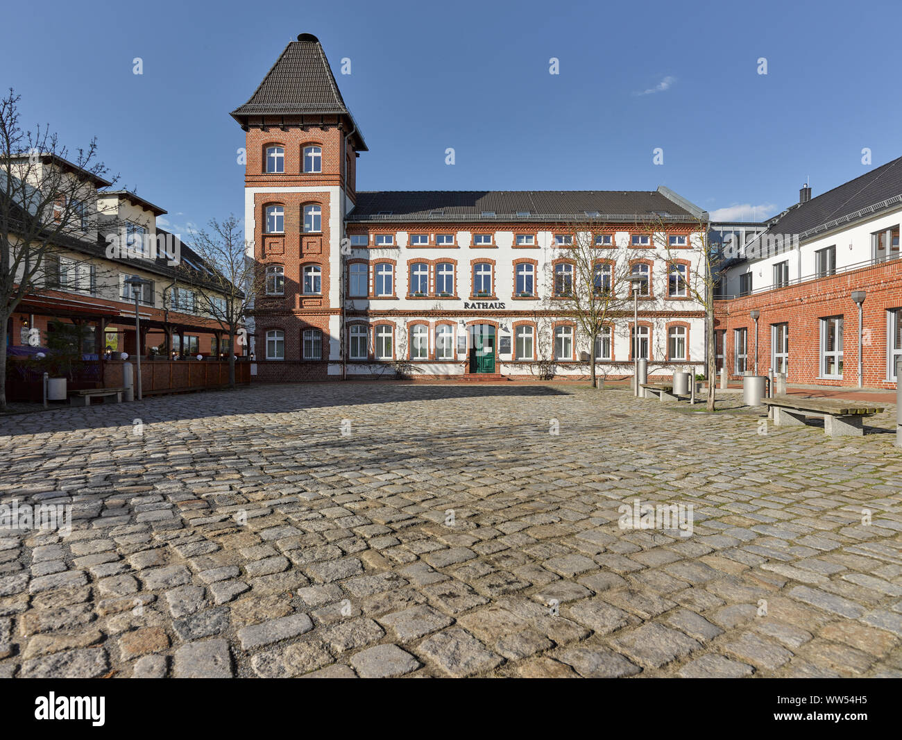 City hall with tower and forecourt Stock Photo - Alamy