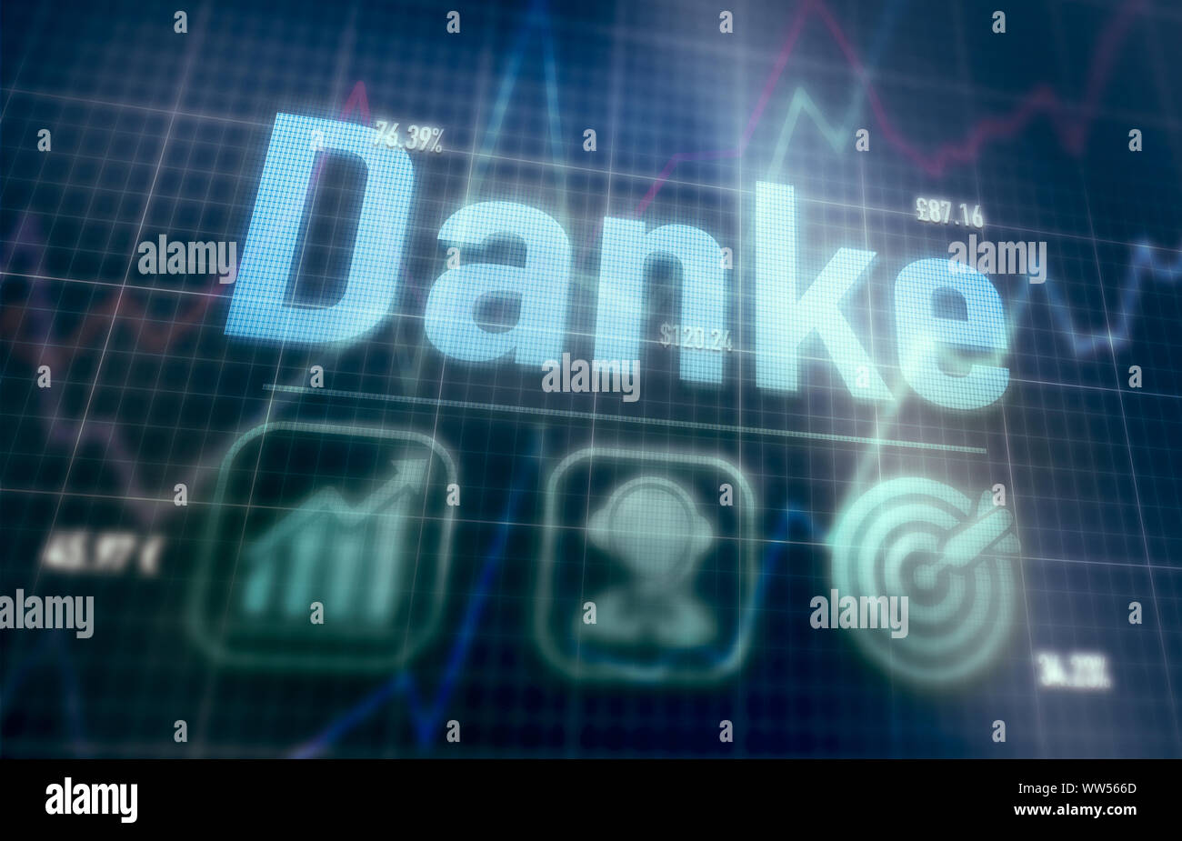 Thank You "Danke" German concept on a blue dot matrix computer display ...