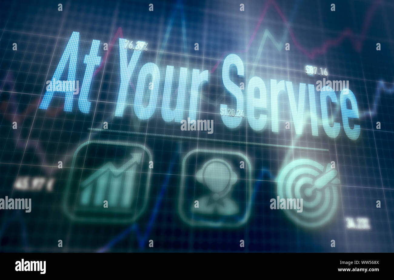 At Your Service concept on a blue dot matrix computer display Stock ...