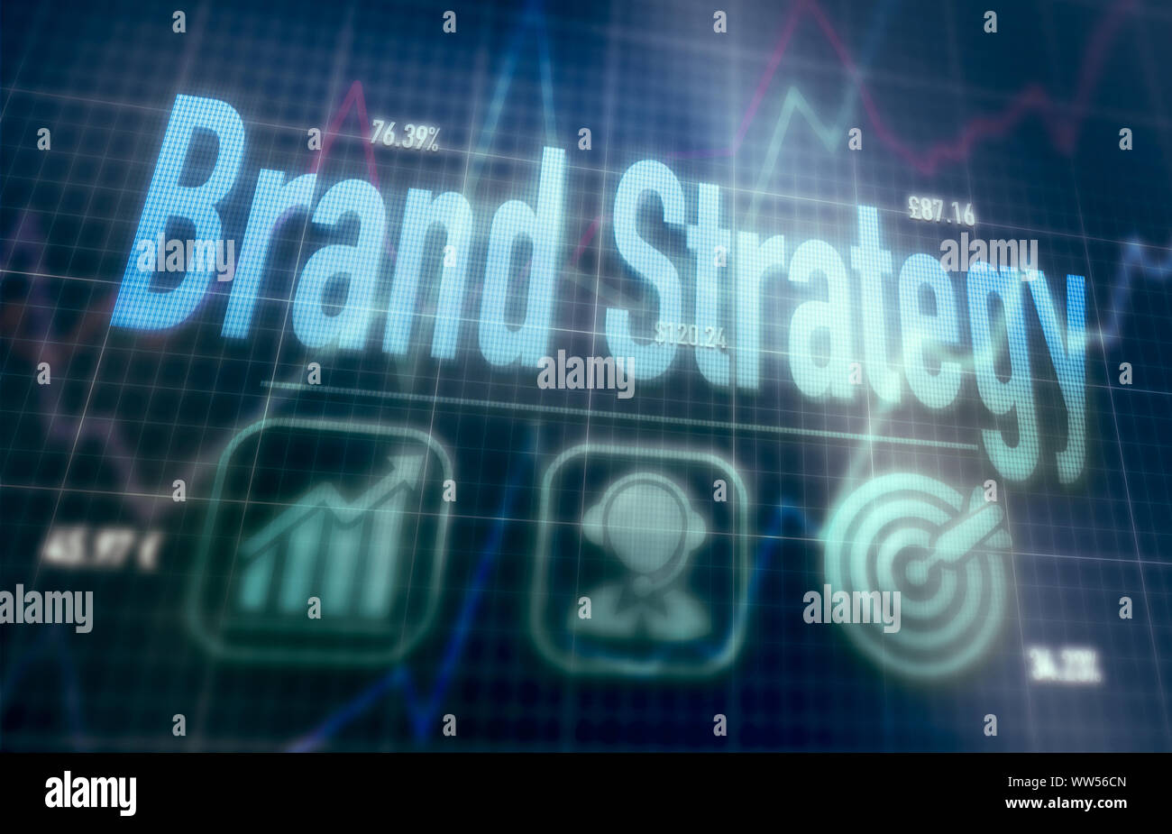 Brand Strategy concept on a blue dot matrix computer display Stock ...