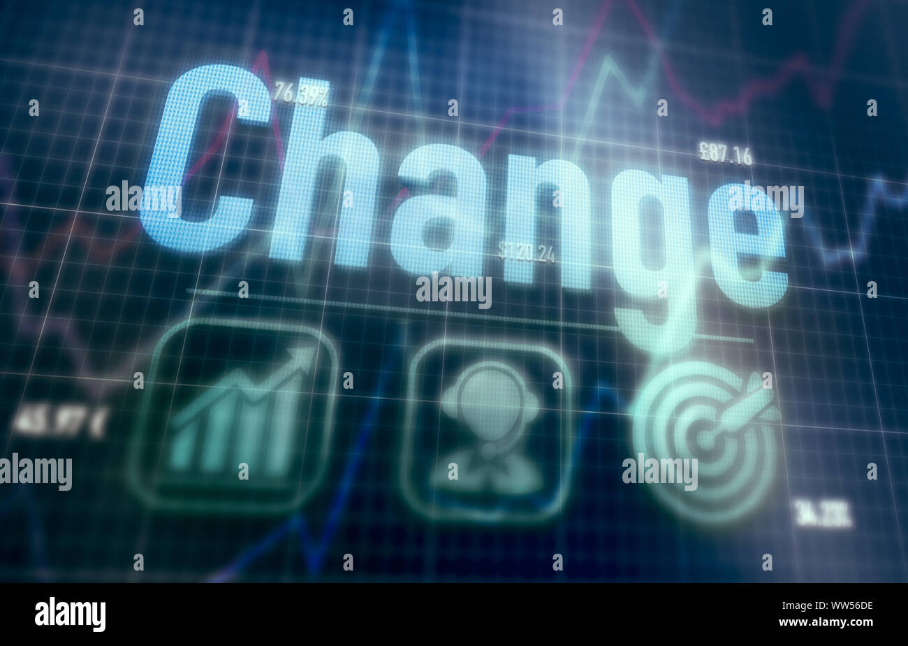 Change concept on a blue dot matrix computer display Stock Photo - Alamy