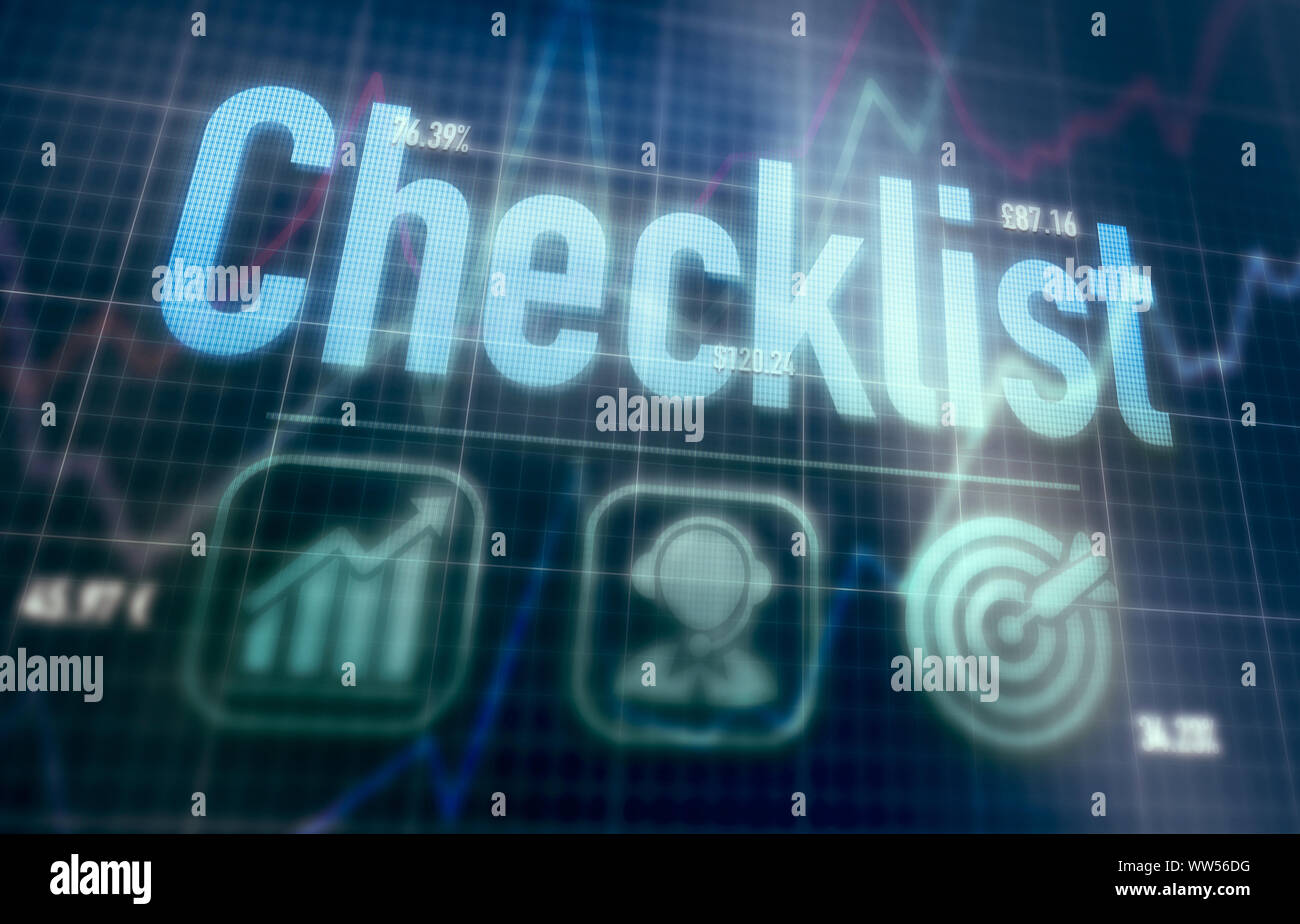 Checklist concept on a blue dot matrix computer display Stock Photo - Alamy