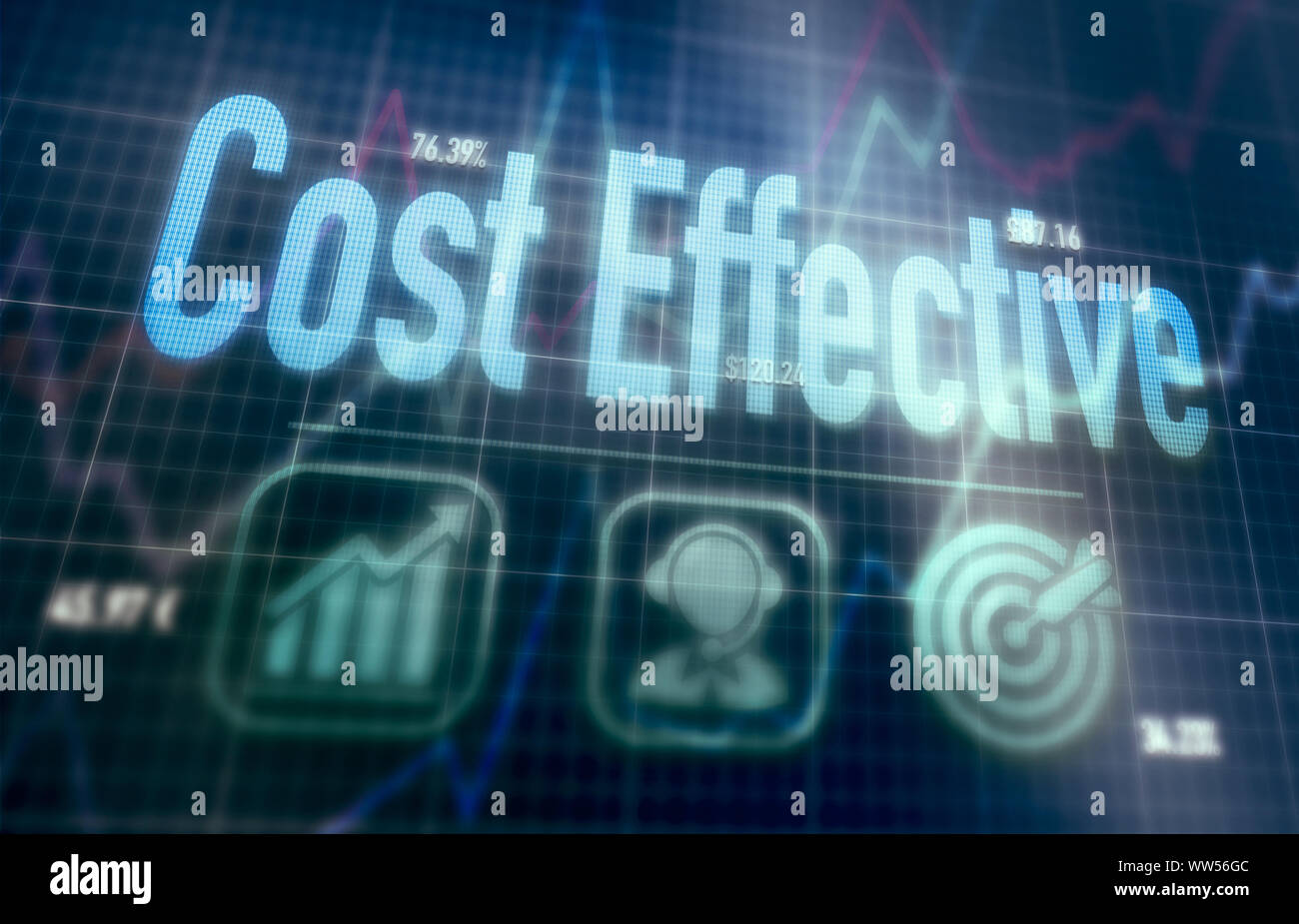 Cost Effective concept on a blue dot matrix computer display Stock ...