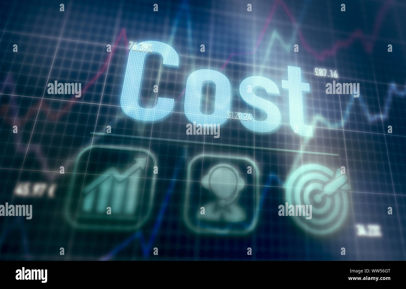 Cost concept on a blue dot matrix computer display Stock Photo - Alamy