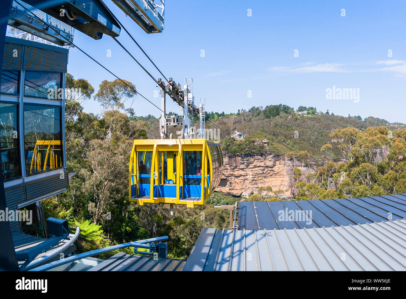 Cable-Car sky lift for sight seeing tourists on steel cables suspended ...