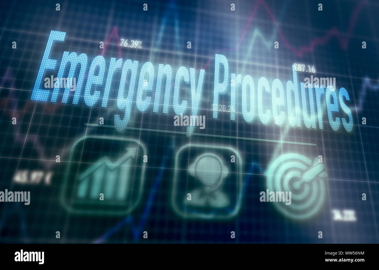 Emergency Procedures concept on a blue dot matrix computer display ...
