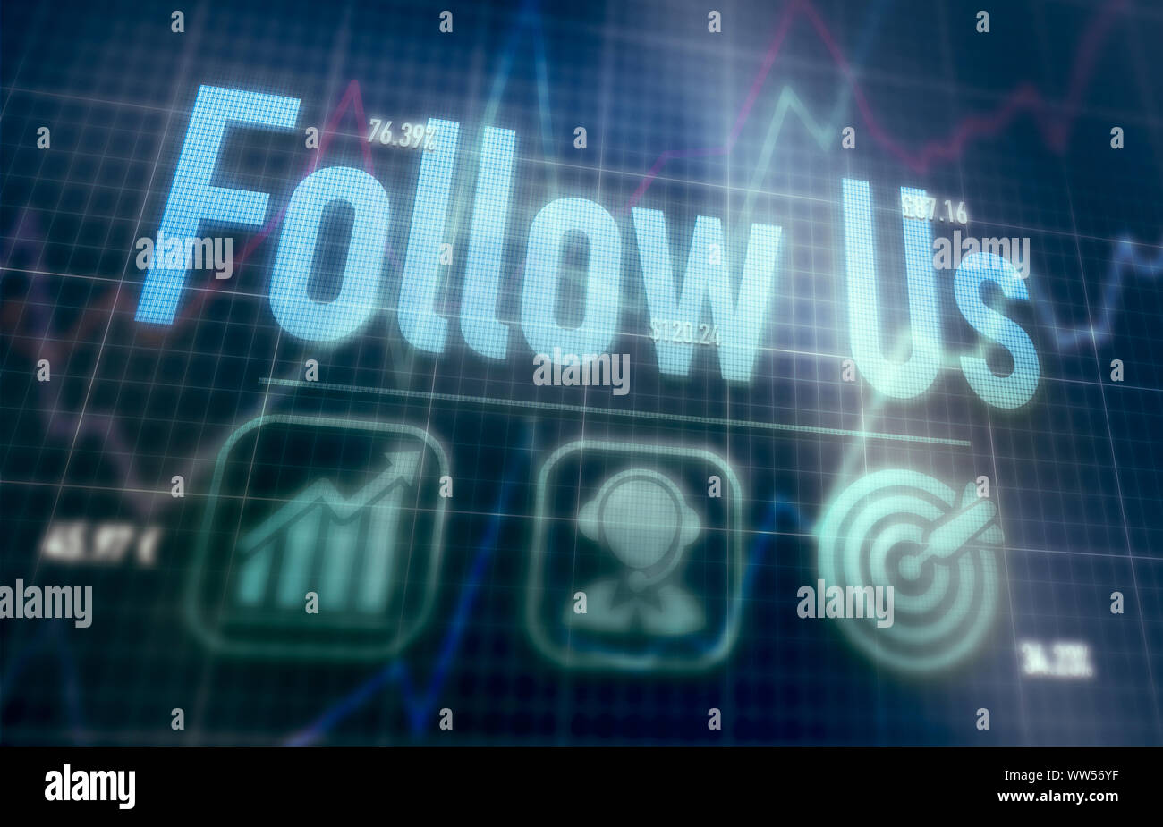 Follow Us concept on a blue dot matrix computer display Stock Photo - Alamy