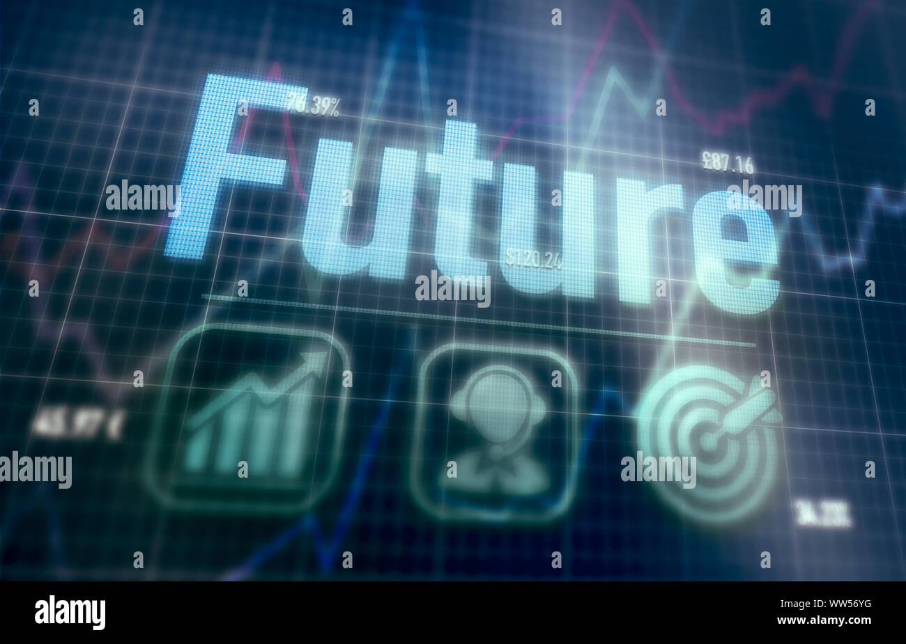 Future concept on a blue dot matrix computer display Stock Photo - Alamy