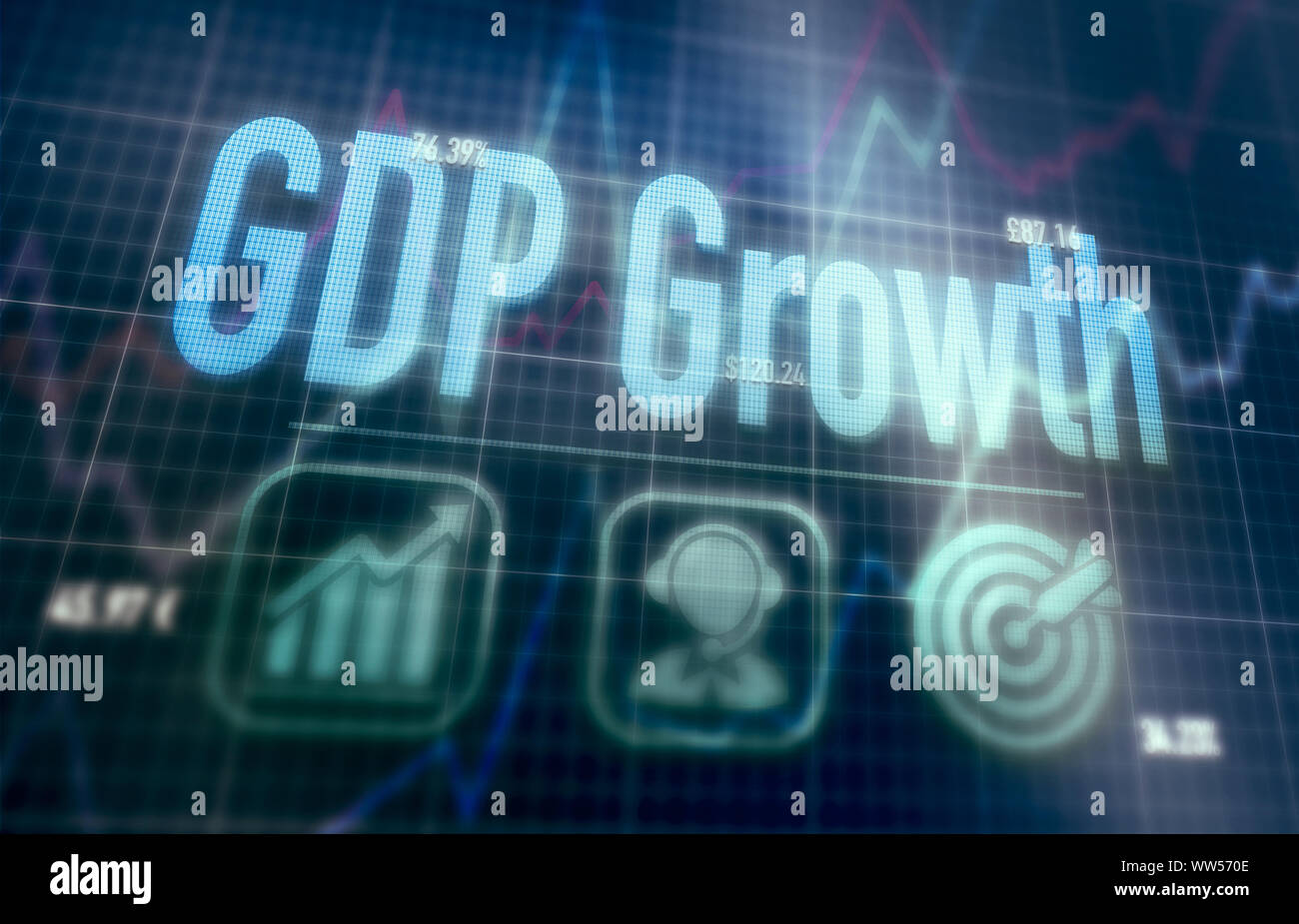 GDP Growth concept on a blue dot matrix computer display Stock Photo ...