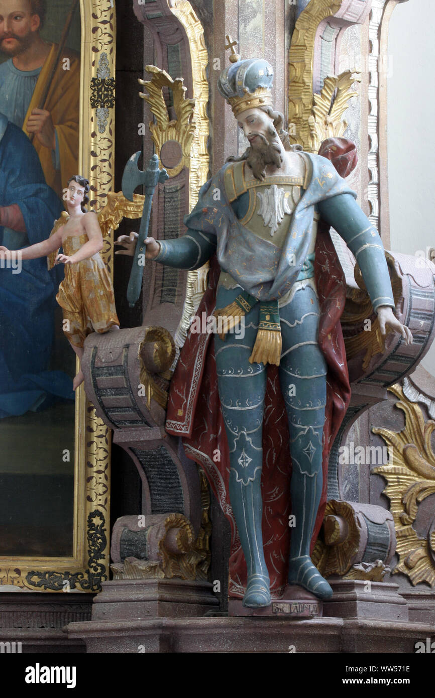 Saint Ladislaus I of Hungary, statue on the altar of the Holy Three ...