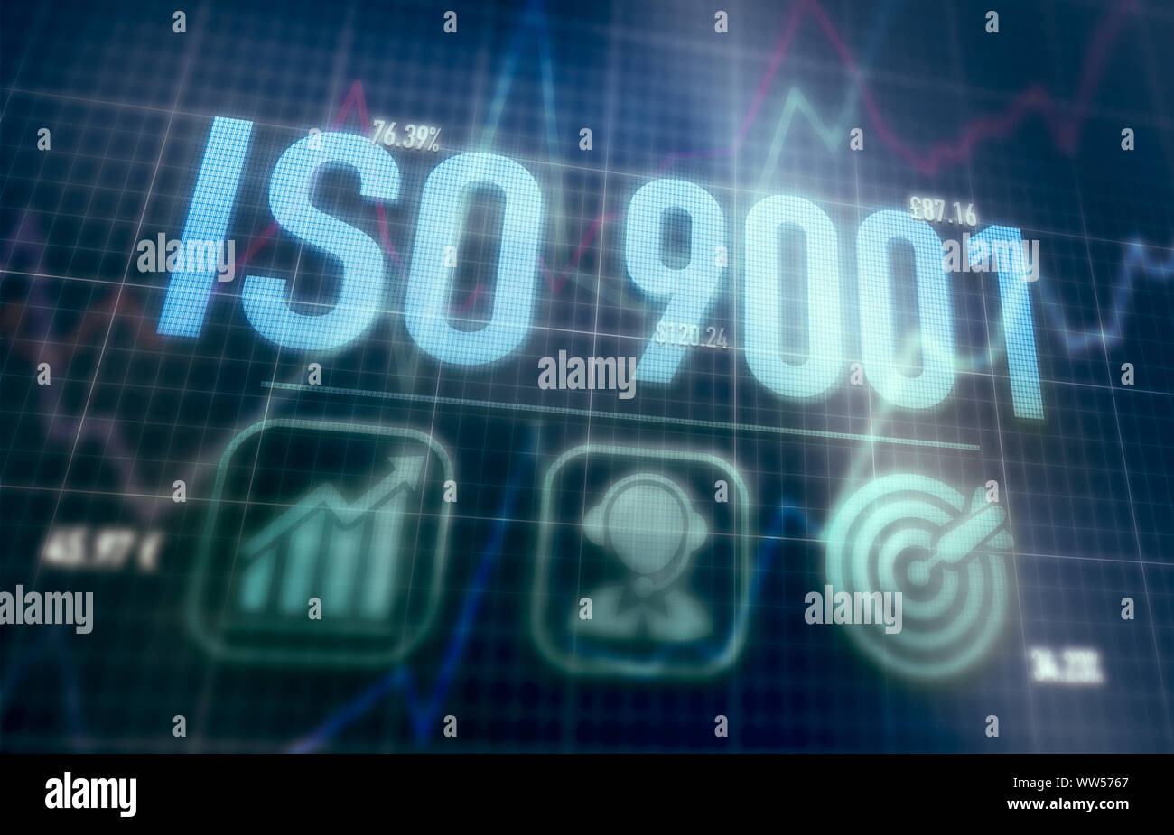 ISO 9001 concept on a blue dot matrix computer display Stock Photo - Alamy