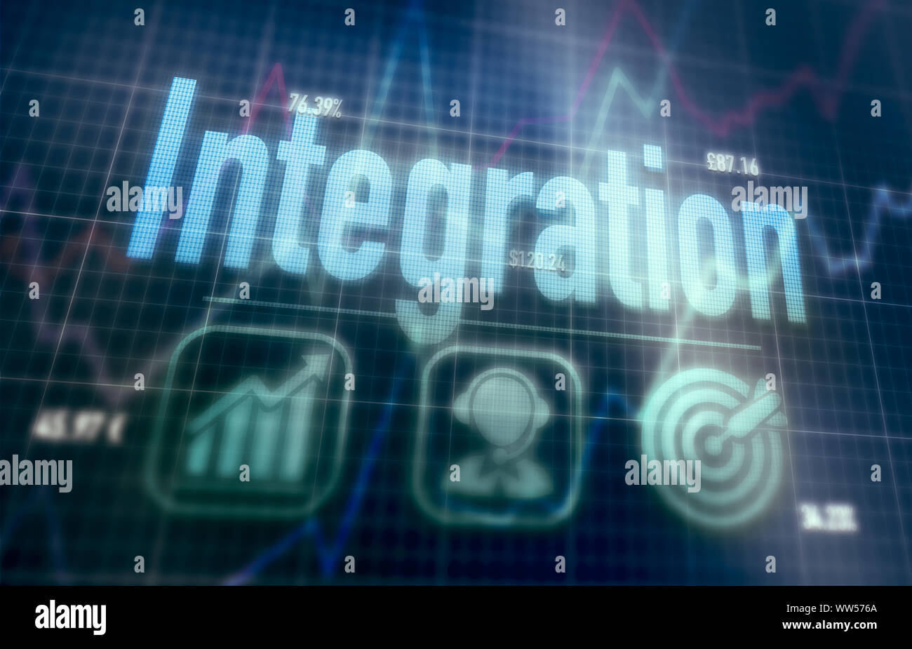 Integration concept on a blue dot matrix computer display Stock Photo ...